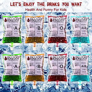 Nuenen 32 Pcs Halloween Blood Bags for Drinking, Vampire Party Drinking Pouches, Juice Puree Bag Reusable Energy Drink Container 8.5oz with Cap for Nurse Graduation Party