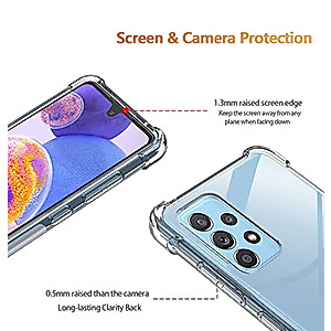 KIOMY 𝐒𝐀𝐌 𝐀𝟐𝟑 Clear Case for Samsung Galaxy A23 4G 5G with 2pcs HD Tempered Glass Screen Protectors Transparent Cover for A23 4G LTE Hybrid Hard PC Back and Flexible TPU Frame Shockproof Bumper