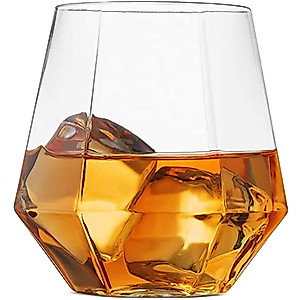Munfix 32 Pack Diamond Shaped Plastic Stemless Wine Glasses Disposable 12 Oz Clear Plastic Wine Whiskey Cups Shatterproof Recyclable and BPA-Free