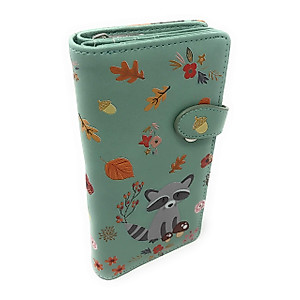 Shag Wear Raccoon Forest Large Wallet for Women and Teen Girls Vegan Faux Leather Mint Green 7"