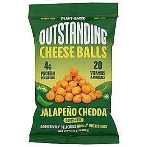 Outstanding Foods Outstanding Cheese Balls Jalapeno Chedda - Plant Based Dairy Free, Gluten Free, Low Carb Cheese Snacks - Vegan Snacks With 20 Essential Vitamins and Minerals, 3 Oz (Pack of 8)