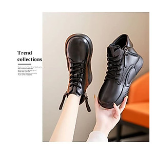 Women's High Top Fashion Side Zipper Lace Up Sneakers,Fashion Casual Soft Thick Sole Non-Slip Comfortable Ankle Boots. (black,7)