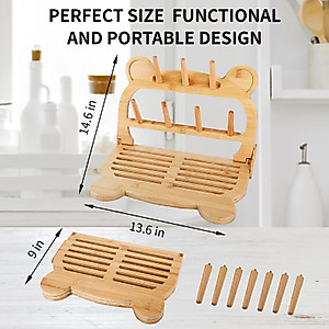 Eurppy Bamboo Baby Bottle Drying Rack, Portable Wooden Drying Rack, Space Saving Kitchen Bottle Holder Organizer for Accessories, Bottles, Cups, Pacifiers, Travel Dish Racks