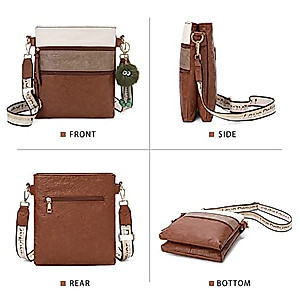Love Deliver Crossbody Bags for Women Men Soft PU Leather Shoulder Purses Stitch Design Handbags Multi Pocket with Adjustable Strap (Tone-Tone Brown)