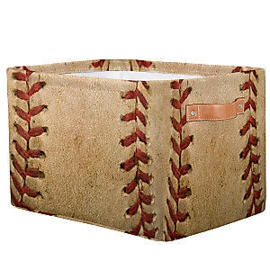 Baseball Storage Basket,Softball Large Toys Storage Cube Box with Handles, Collapsible Laundry Basket Rectangular Waterproof Storage Organizer Bin for Nursery Bedroom Playroom Shelves Gift Basket