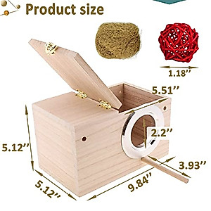 Hamiledyi Parakeet Nesting Box Wood Parrot Nest Breeding Box Kit Natural Bird House for Cage Budgie Breeder Box for Small Medium Lovebirds Conure Finch Cockatiel (5.12"×5.12"×9.84")