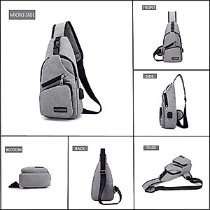 Sling Bag for Men Women Crossbody Daypack Shoulder Backpack Chest Bags with USB Charging Port & Headphone Hole for Hiking Camping Outdoor Trippack(Black)