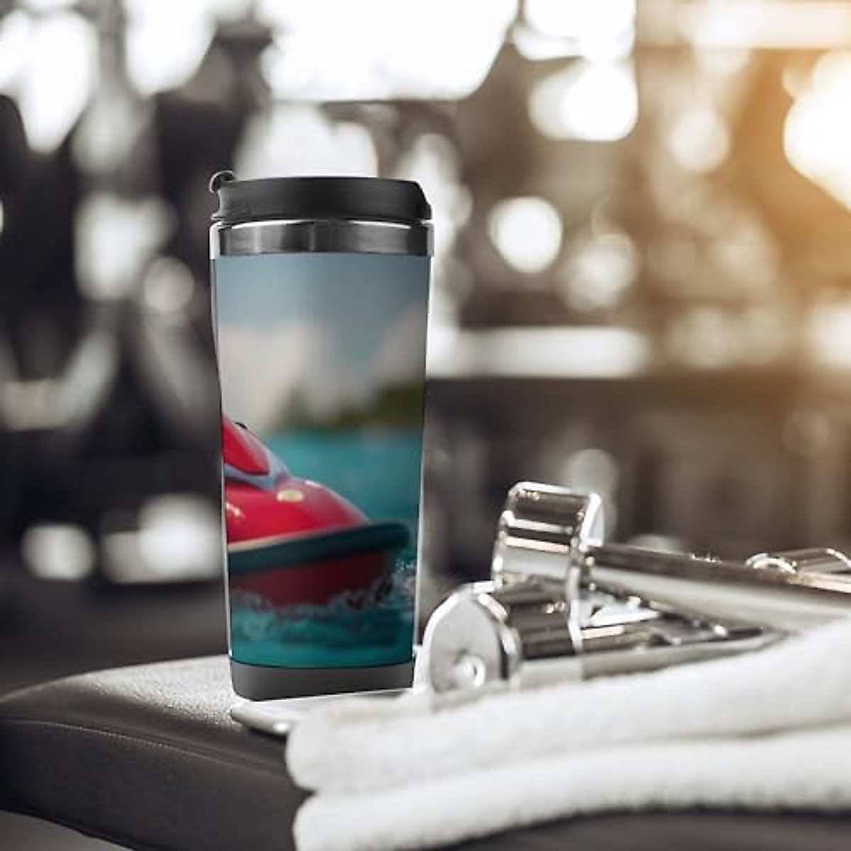 Cute Budgie on Motorboat Travel Coffee Mug Reusable Insulated Drinking Cup with Lid for Home Outdoor Works 13 Oz