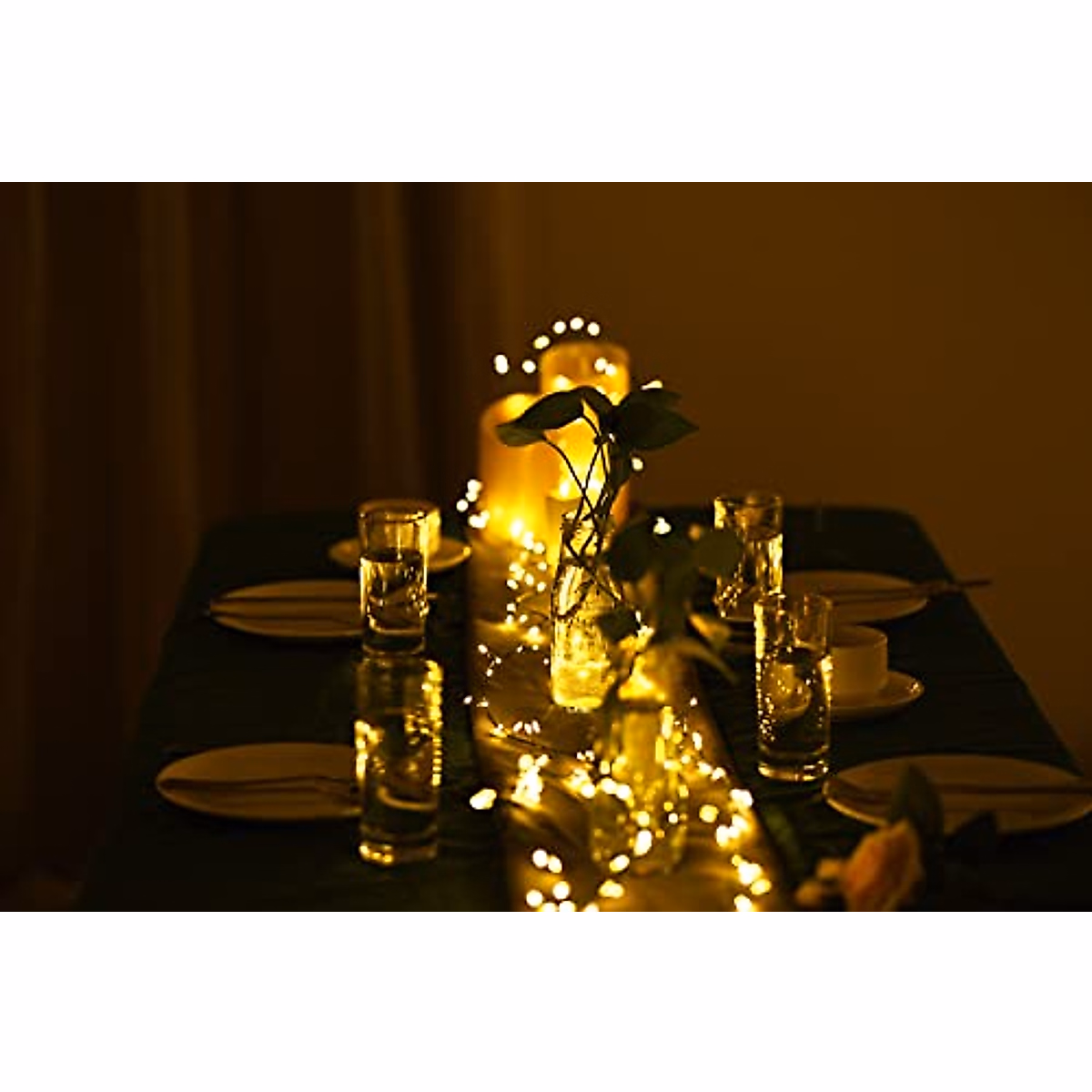 Dailyart 6feet 120 LED Starry Lights, Battery Operated Waterproof Dark Green Copper Wire Fairy Light String Light for Garland, Wreath, Patio, Garden, Wedding, Party, Xmas