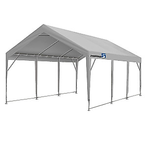 PEAKTOP OUTDOOR 12x20 ft Upgraded Heavy Duty Carport, Portable Car Canopy, Garage Tent, Boat Shelter with Reinforced Triangular Beams and Ground Bar, Gray