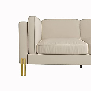Lostcat Velvet Sofa Couch Mid Century Modern Upholstered 3-Seater Loveseat with Armrest and Stainless Steel Legs for Living Room, Apartment and Small Space, Beige