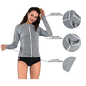 Actleis Women's Long Sleeve Rash Guard UPF 50+ UV Sun Protection Swim Shirt Medium Heather Gray