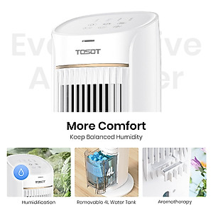 TOSOT Tower Fan Oscillating 80°, Cooling Fan with 2 Ice Packs, CFM 360m³/h, 3 Speed Quiet Fan with Remote Control, 7 Hours Timer, Humidifiers with Removable 4L Water Tank, Floor Fan for Home Bedroom