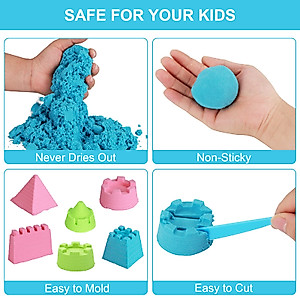 Play Sand Kit for Kids - 3.3lbs Space Sand with 3 Colors, Sand Molds Tools, Construction Trucks, Foldable Sandbox and Storage Box, 34 Pieces Sandbox Toys Set for 6 Year and up Boys Girls (Pink)