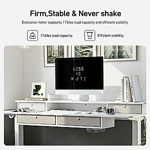 FEZIBO Sturdy Height Adjustable Electric Standing Desk with Drawers, 63 x 24 Inch Stand Up Table with Large Storage Shelf, Sit Stand Desk, White Top