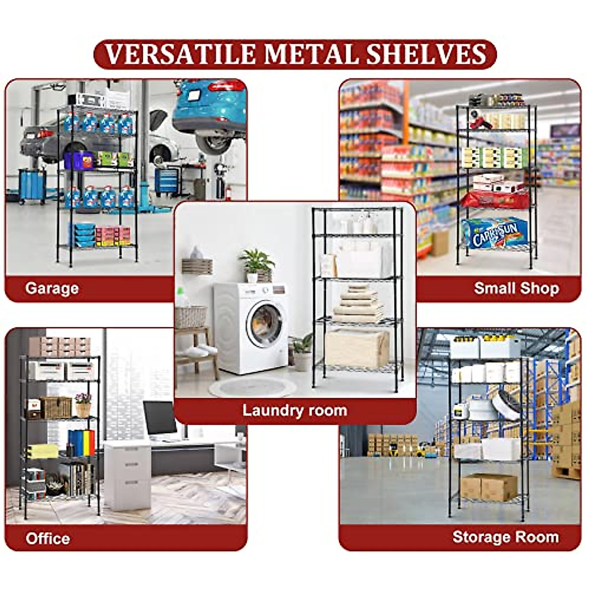 5 Tier Shelf Wire Shelving Unit, NSF Heavy Duty Wire Shelf Metal Large Storage Shelves Height Adjustable Utility for Garage Kitchen Office Commercial Shelving Steel Layer Shelf - 14"x30"x60", Black