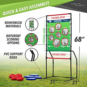 Sport Squad Endzone Challenge 2-in-1 Football and Flying Disc Toss - Backyard and Lawn Game for Indoor and Outdoor Use - Practice your Throwing Skills with this Football Target Carnival Game