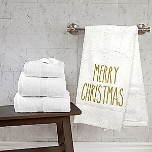 Merry Christmas Hand Towel - Embroidered Hand Towel - 100% Cotton Towel - Holiday Decor Dish Towels Fingertip Towel