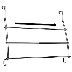 mDesign Expandable Metal Over Shower Door Towel Rack for Bathroom - 3-Tier Organizer with 2 Large Hooks - Holder for Hand/Bath Towels, Washcloths, Loofahs, Sponges - Trinity Collection - Matte Black