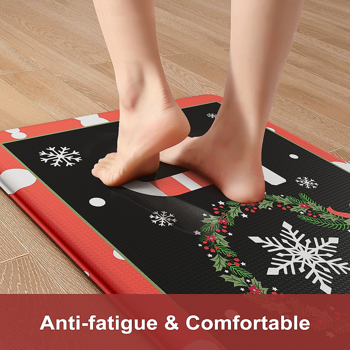 Christmas Joy Winter Snowflake Kitchen Floor Mat, Cushioned Anti Fatigue Kitchen Rug Waterproof Non Slip Comfort Foam Standing Mat for Kitchen Office Sink Laundry 17x30+17x47inch