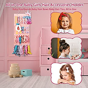 BABEYER Bows Holder Headbands Organizer for Baby Girls, Hair Bow Holder Organizer with Hooks for Baby Girls Room Decor, Pink