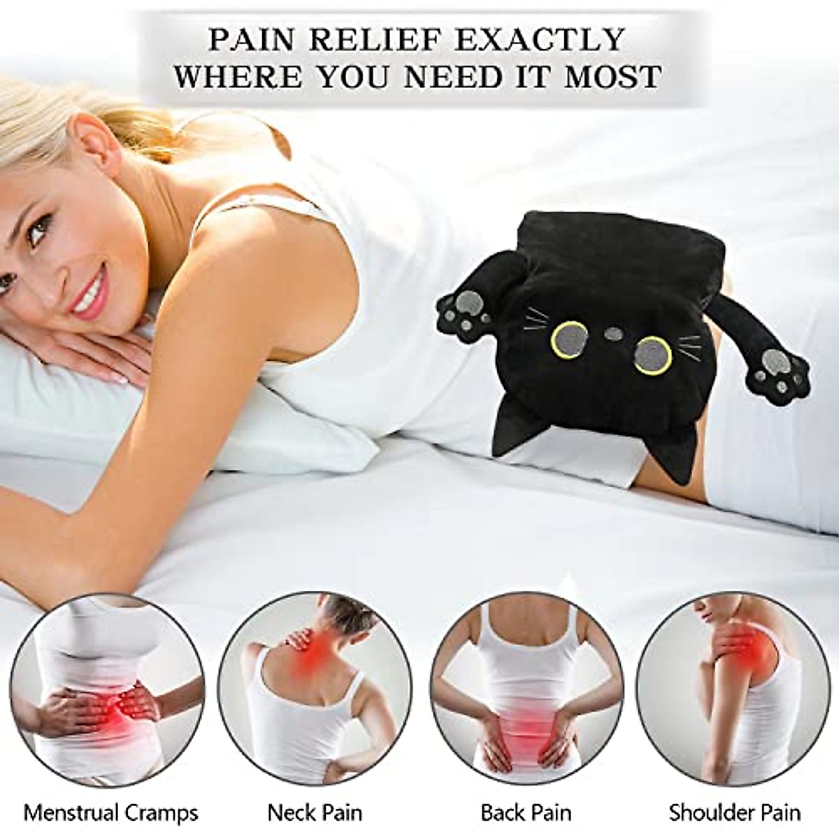 Microwave Heating Pad for Pain Relief, 9" x 17" Microwave Heating Pads for Cramps, Back Pain, Neck Shoulder, Muscles, Knee, Joints, Microwavable Heating Pads Natural Heat Pack Moist Heat, Black Cat