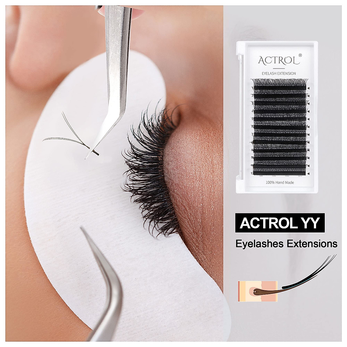 ACTROL YY Eyelashes Extension Lashes Black D Curl 0.05mm 9mm Mixed Lash Volume Extension Easy Fans Y Shaped Premade Soft Eyelashes Supply