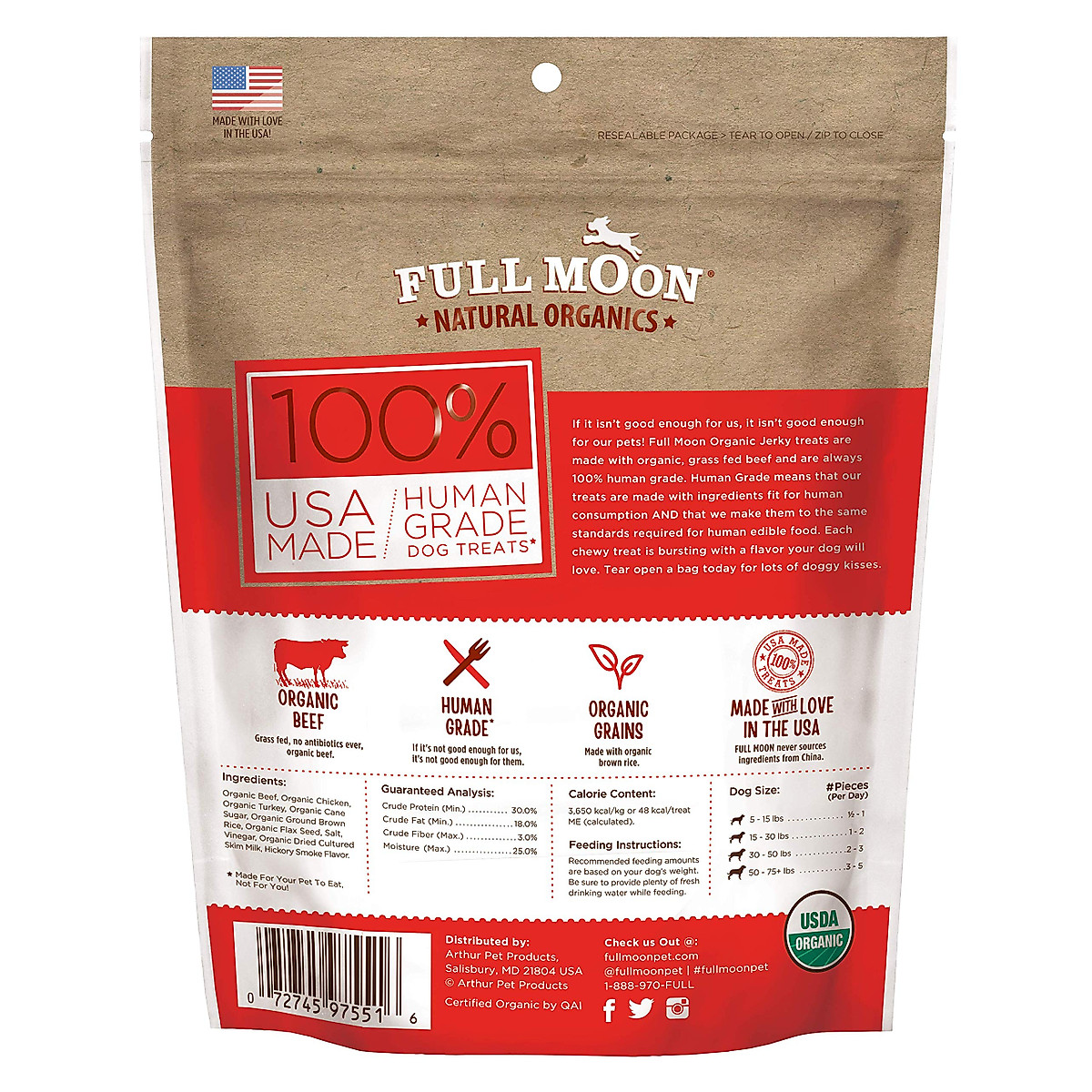 Full Moon Natural Organics Grass Fed Beef Jerky Healthy All Natural Dog Treats Human Grade 14 oz