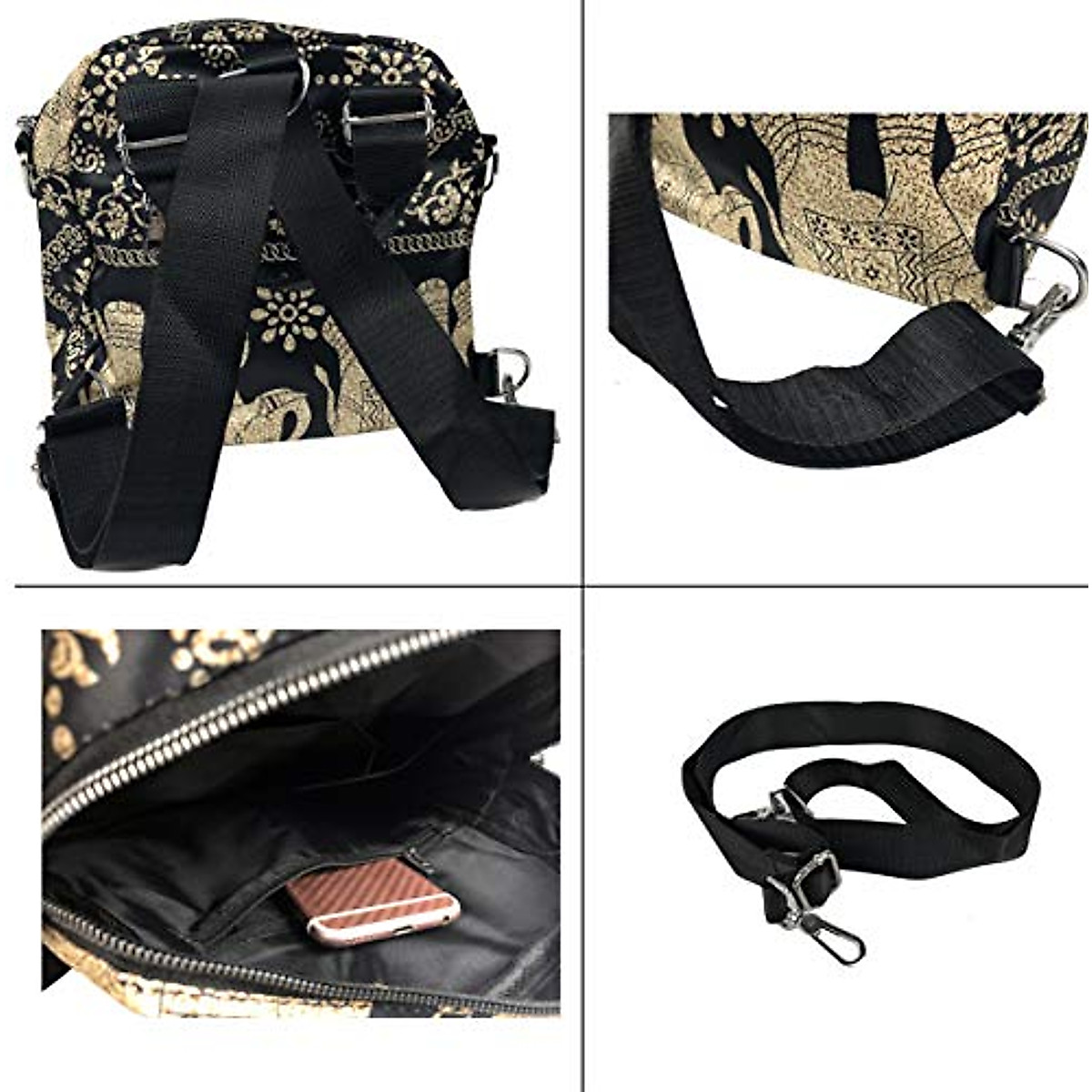 WONSHREE Crossbody Bag for Women, Nylon Shoulder Bags Multi-Pocket Purse and Handbag Small Boho Elephant Daypack Backpack Lightweight Travel Messenger Bag