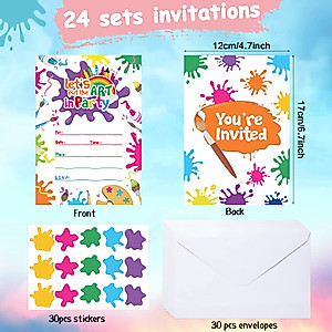 Pajean 24 Set Art Painting Party Invitations with Envelopes Colorful Birthday Invitation Cards Paint Themed Invitation Letters Paint Fill in Invites with 30 Stickers for Art Party Supplies