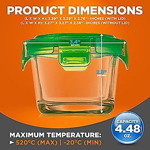 NutriChef 12 Piece Glass Food Storage Container – 4.48 oz Round Airtight Stackable Containers with Locking Lids for Baby Food, Snacks, Fruits, and Meal Prep - Oven & Freezer Safe