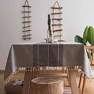 Lamberia Cotton Linen Tablecloths with Tassel for Square Tables Heavyweight Burlap Table Cover for Kitchen Dinning Tabletop Decoration (Gray, 55"x55")