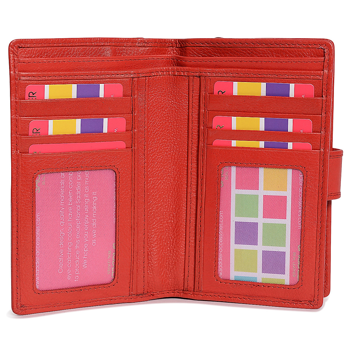 SADDLER Womens Luxurious Leather Bifold RFID Wallet Clutch Zipper Purse| Designer High Capacity Credit Card Holder with Large Zipper Coin Purse for Ladies | Gift Boxed - Red