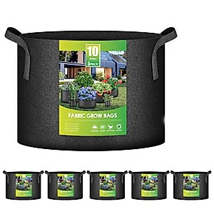 iPower 5-Pack 10 Gallon Plant Grow Bags Thickened Nonwoven Aeration Fabric Pots Heavy Duty Durable Container, Strap Handles for Garden, Black New