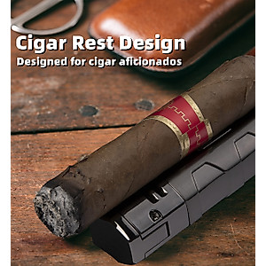 Castelar Cigar Torch Lighter Triple Jet Flame Butane Refillable with Cigar Punch Rest Holder - Butane Not Included