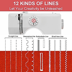 Buart Sewing Machine,Mini Sewing Machine for Beginners,Sewing Machines with Reverse Sewing and 12 Built-in Stitches,with Foot Pedal & 42PC Sewing Kit(White)