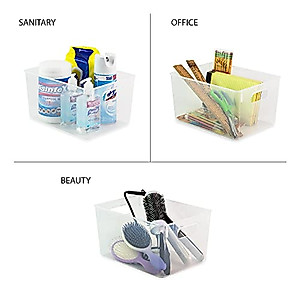 Isaac Jacobs 3-Pack Large Clear Storage Bins (11” L x 8” W x 6” H) with Cutout Handles, Plastic Organizer for Home, Office, Kitchen, Fridge/Freezer, Drawers, BPA Free, Food Safe (3-Pack, Large)