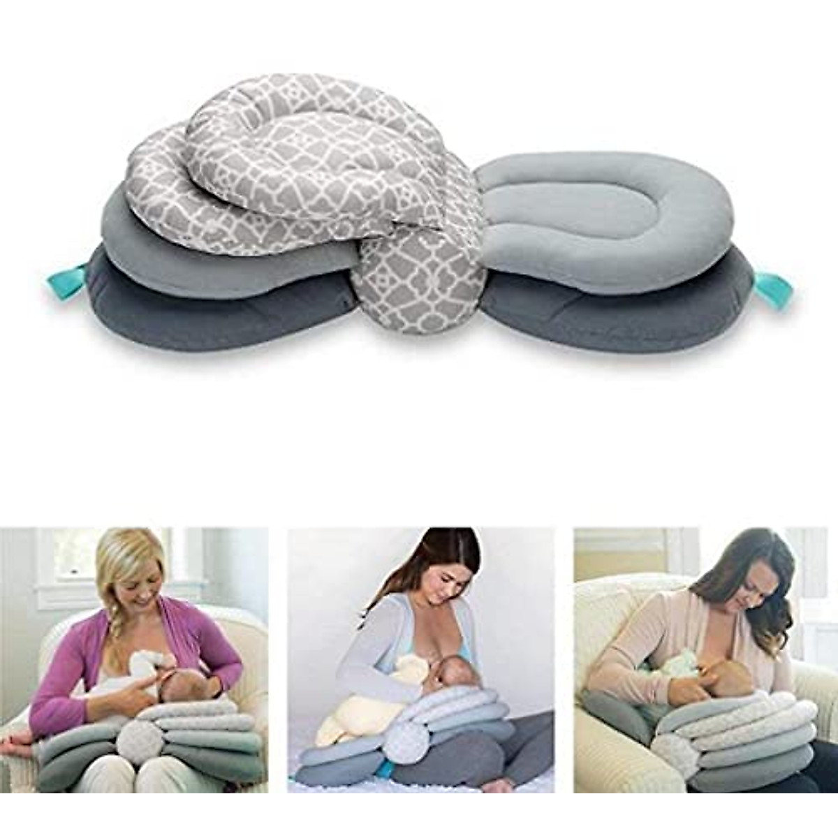 JCW Multi-Function Breastfeeding Pillow Maternity Nursing Pillow,Adjustable Height,Grey