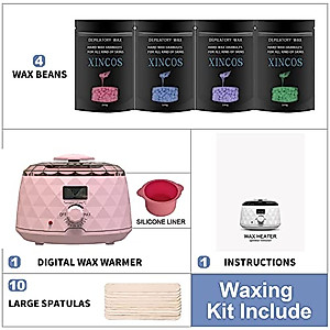 Wax Warmer Kit for Women Men, Hair Removal Waxing Kit with 4 Hard Wax Beans, Lacut Wax Pot for Bikini Brazilian Body Legs Eyebrows Armpits, Newest Diamond Appearance Wax Machine for Sensitive Skin (Pink)