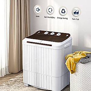Portable Washing Machine, Anpuce Compact Twin Tub Washer 11Lbs Washer and 5.5 Lbs Spinner Mini Laundry Compact Washer Combo with Gravity Drain for Apartment, Dorms, RVs, Camping and More, White&Brown