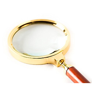 BASUNE 10X Handheld Magnifier, Reading Magnifier Loupe Glasses 10X with Rosewood Handle for Book and Newspaper Reading, Insect and Hobby Observation, Classroom Science (Clear, Plastic Frame)