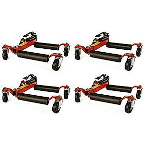 (4) Dragway Tools 12in. 1500 lb Hydraulic Car Wheel Dolly with Storage Stand