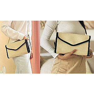 Straw Shoulder Bag, Grand Harmony Straw Crossbody Clutch Purses for Women Evening Small Purse Beach Envelope Handbag
