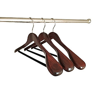 B&C Home Goods Set of 6 Luxury Wooden Hangers - Extra Wide Wood Coat Suit Hangers with Velvet Bar for Coats Clothes and Pants - Wide Shoulder