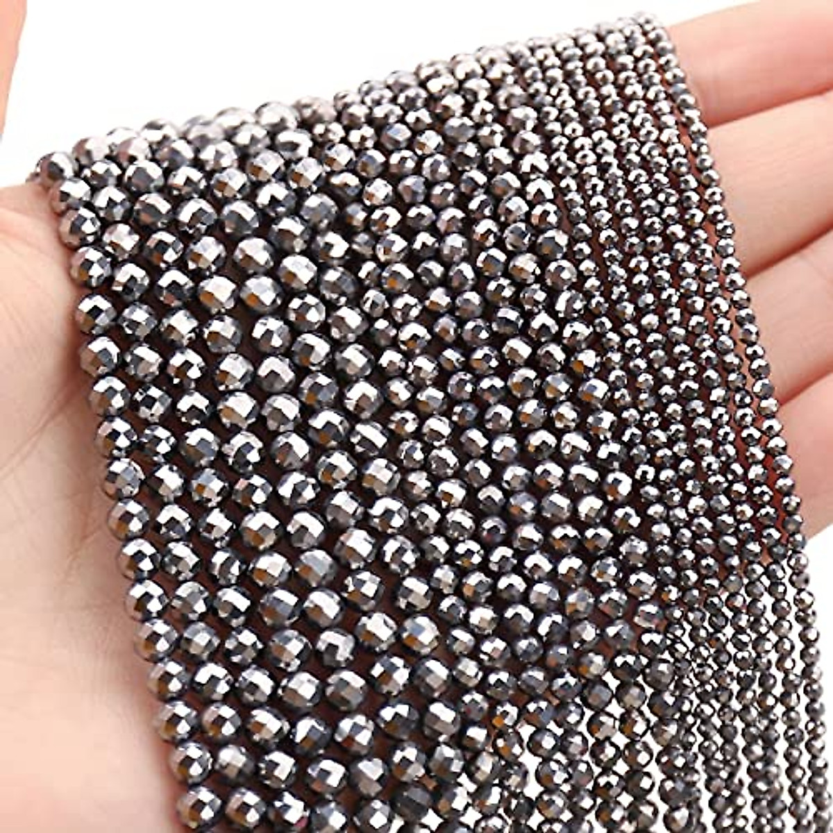 BONNY BOXX 2mm Natural Terahertz Faceted Round Healing Energy Gemstone Loose Beads Spacer Stone Beads for DIY Jewelry Making 15.5" Full Strand