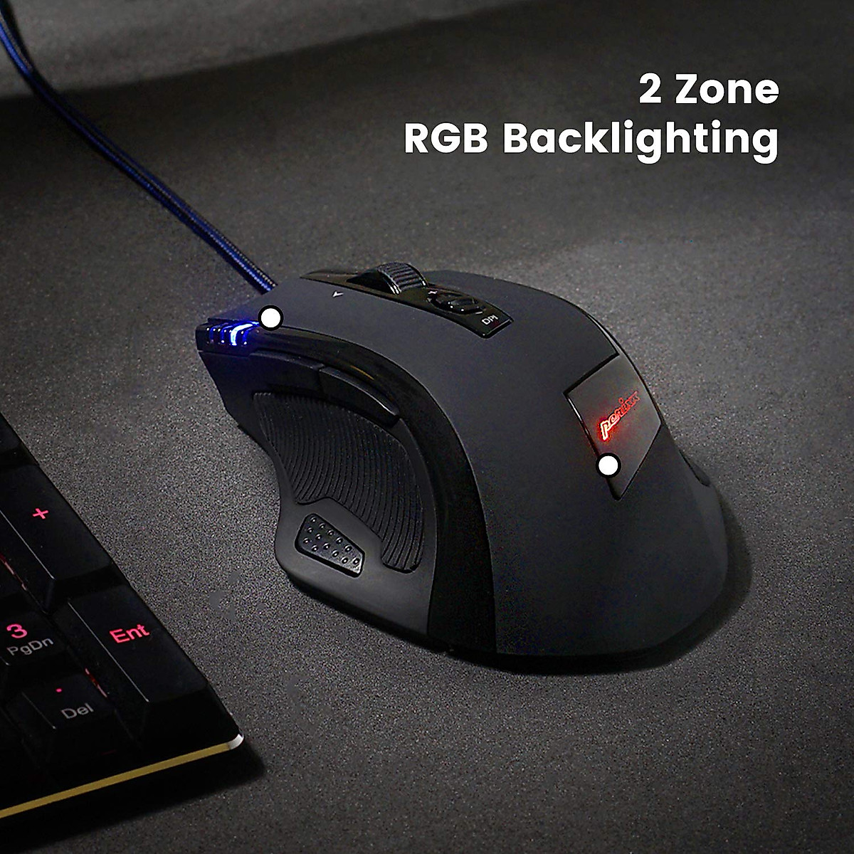 Perixx MX-2000B Programmable Laser Gaming Mouse with Adjustable Weight and RGB Backlight, Black