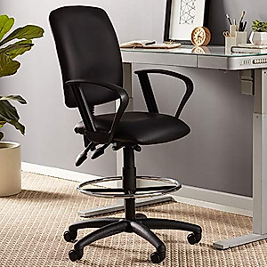 Boss Office Products Multi-Function LeatherPlus Drafting Stool with Loop Arms in Black