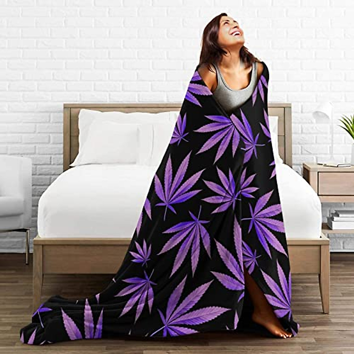 DICITNET Purple Weeds Leaf Pattern Blanket Throw Blanket Lightweight Microfiber Blankets for Bed Couch Sofa Blanket Quilt 50"X40"