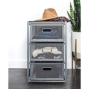 Real Home Innovations, 3-Drawer Stackable Mesh Organizer, Silver & Espresso