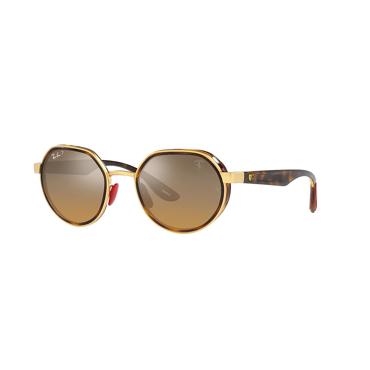 Ray-Ban RB3703M Scuderia Ferrari Collection Round Sunglasses, Gold/Brown Mirrored Grey Polarized, 51 mm